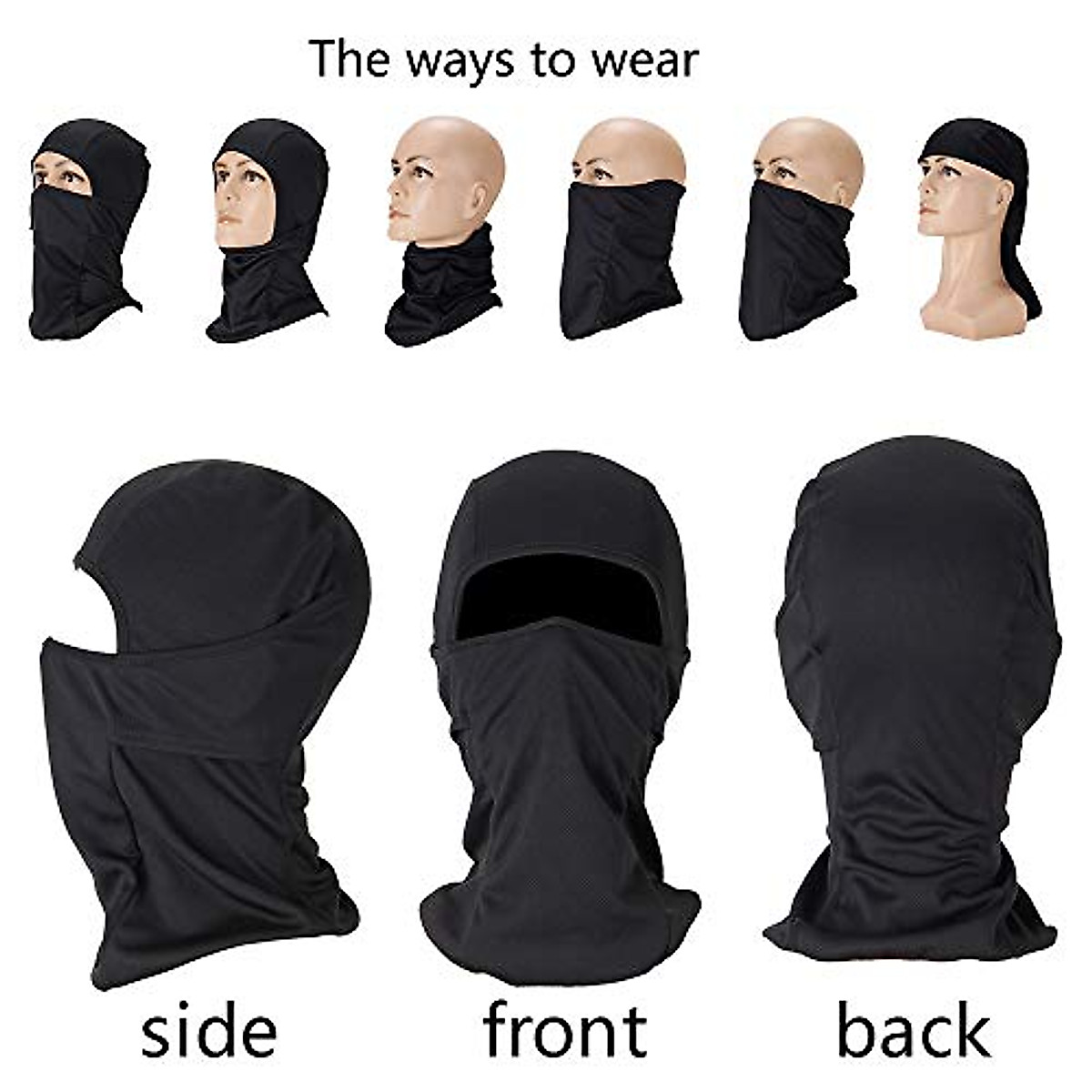 Valleycomfy 4PCS Balaclava Ski Mask Winter Face Mask Men Women UV Protection Hood Windproof Sun Hood Tactical Masks(Black,Grey,Blue)