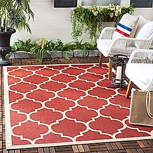 SAFAVIEH Courtyard Collection 6'7' x 9'6' Red/Bone CY6914 Trellis Indoor/ Outdoor Patio Backyard Mudroom Area Rug