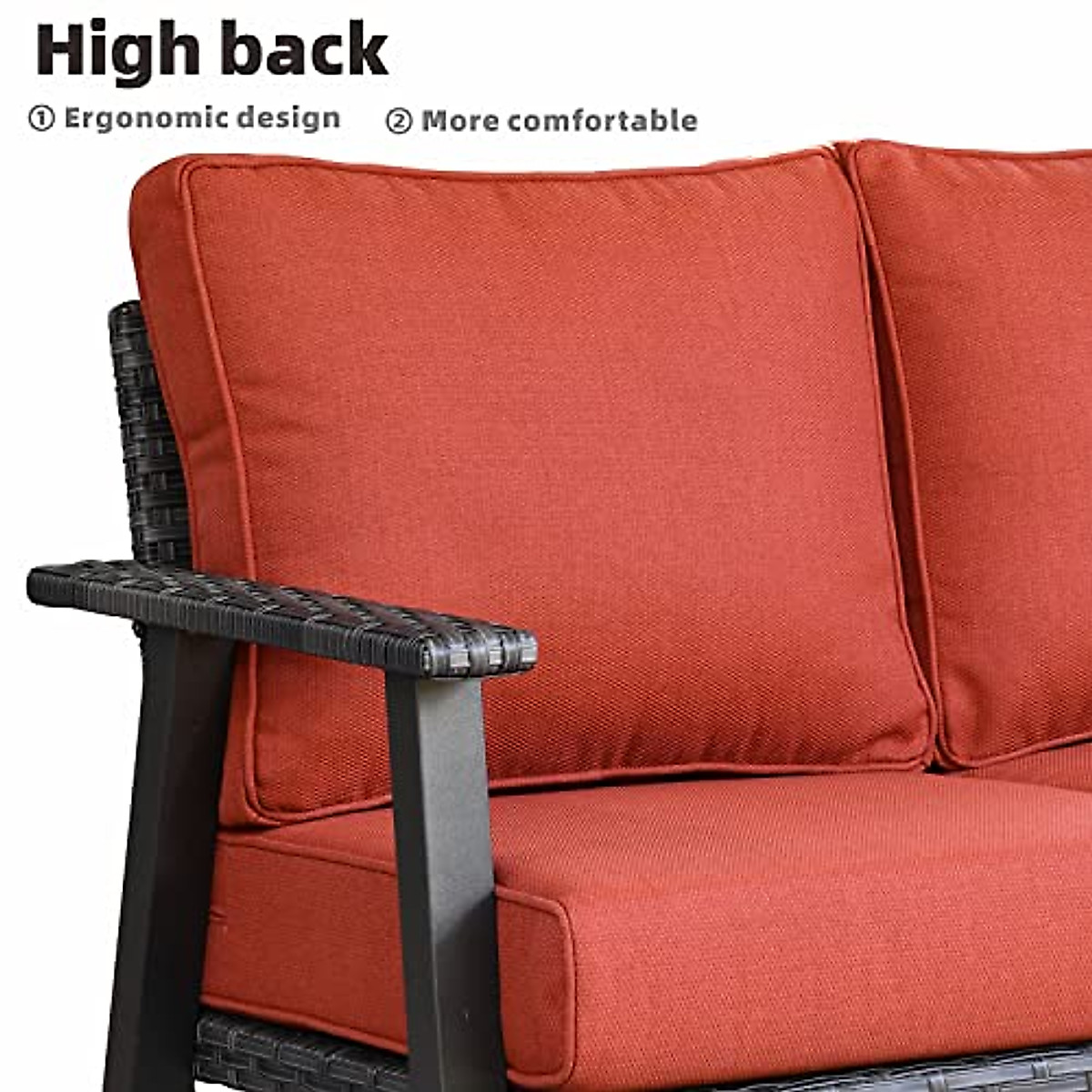 ovios Patio Furniture Set 6 PCS All Weather Outdoor Wicker Rattan Sofa Set with Fire Pit Table Ottomans High Back Sofa Thick Cushion Garden Backyard Porch (Orange Red)