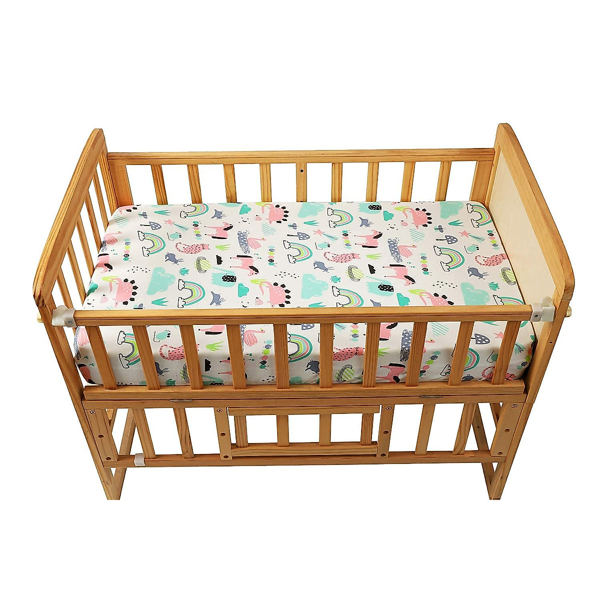 Tontukatu Stretchy Fitted Crib Sheets Set 2 Pack Portable Crib Mattress Topper for Baby Girl Boy,Ultra Soft Jersey Knit,Full Standard Flamingo Elephant Horse Lt Green Pink