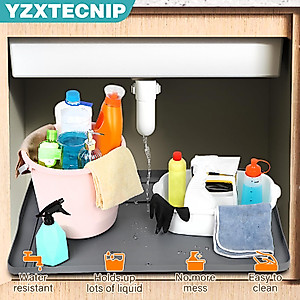 Under Sink Mat for Kitchen Waterproof, 34”x22”Or Smaller Cut to Fit Flexible Silicone Under Sink Liner with Drain Hole,Kitchen Bathroom Cabinet Organizer and Protector for Drips Leaks Spills