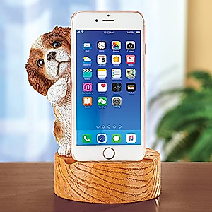 Collections Etc Peeking Dog Wood-Style Base Mobile Phone Holder Stand