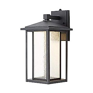 Home Decorators Collection Black Medium Outdoor Seeded Glass Dusk to Dawn LED Wall Lantern