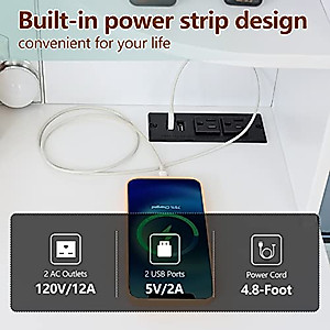 usikey Large Vanity Set with Lighted Mirror & Charging Station, Makeup Vanity Tables with 2 Drawers, 6 Shelves, 10 Embedded Light Bulbs, Vanity Desk with Cushioned Stool for Bedroom, White