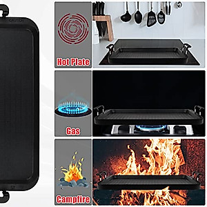 Stove Top Flat Griddle,2 Burner Griddle Grill Pan for Glass Stove Top Grill,Aluminum Pancake Griddle,Non-Stick Top Griddle for Gas Grill, Double Burner Griddle For Camping/Indoor