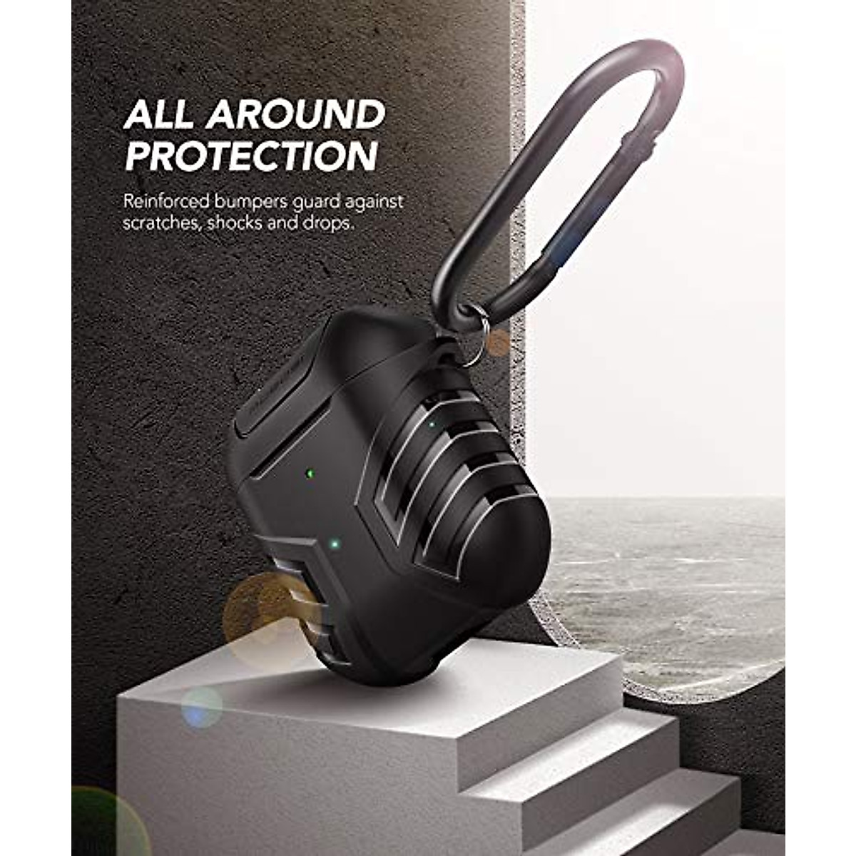 MOBOSI Military AirPods Case Cover Designed for AirPods 2 & 1, Full-Body Protective Vanguard Armor Series AirPod Case with Keychain for AirPods Wireless Charging Case, Black [Front LED Visible]