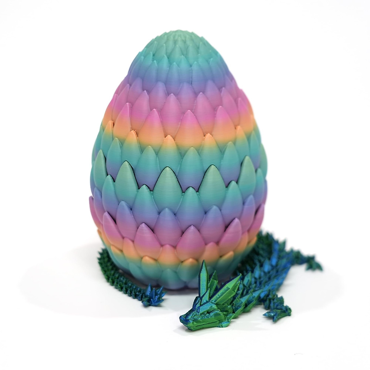 Flavery 3D Printed Dragon Egg- Candy Rainbow Green - Surprise Easter Egg with Flexible Crystal Dragon Inside, 3D Printed Gift Toy, Desk Executive Pet, Figurine Decor (12” Dragon)