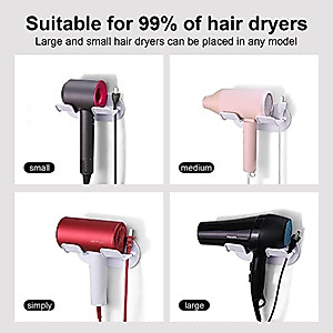 Liboer Hair Dryer Wall Mount Holder Blow Dryer Organizer Hair Dryer Wall Stand Hair Dryer Organizer Rack with Plug & Wire Hook for Bathroom，Multi-Functional Hair Dryer Rack for Dyson Supersonic(white)