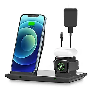 Wireless Charger - NANAMI 3 in 1 Fast Wireless Charging Station for Apple Watch Series 5/4/3/2/1,AirPods Pro, iPhone 15/14/13/12/11/XS/XR/X,Galaxy S24/S23/S22/S21/S20/S10/S9/Note 20(with 18W Adapter)