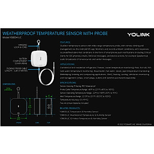 YoLink Weatherproof Fluid, Air, Surface Extreme High/Low Temperature Sensor with Probe, 1/4 Mile Long Range, YoLink Hub Required