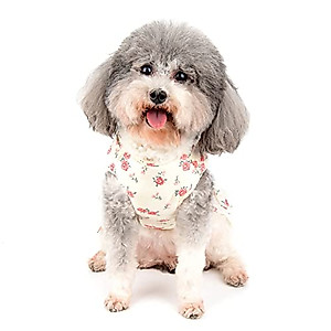 Zunea Winter Dog Harness Dresses for Small Dogs Girl Cute Flowers Printed Warm Fleece Lined Puppy Princess Dress with Bowknot and D-Rings Female Cold Weather Pet Skirt for Chihuahua Doggy Pink S