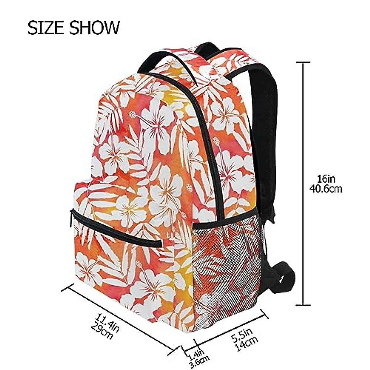 Sletend Student Backpack with Name Tag Slot Hibiscus Flower Palm Leaf Lightweight and Comfortable School Bag Laptop Backpack