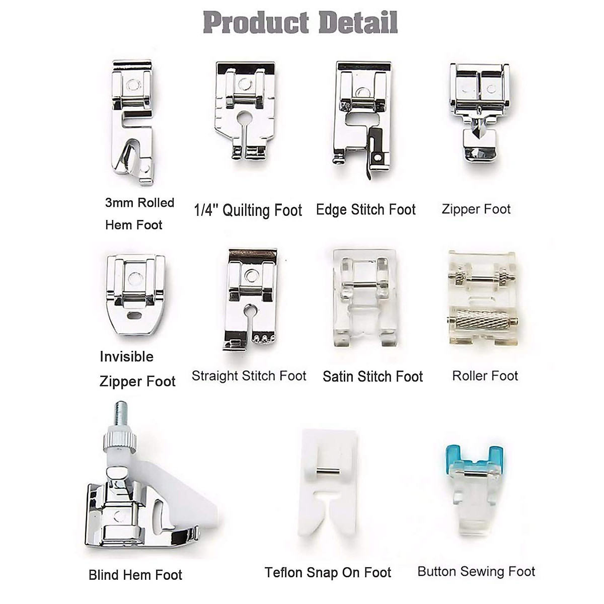 11 Pcs Sewing Machine Presser Foot Set for Low Shank Snap-On Sewing Machine Singer, Brother, Babylock, Euro-Pro, Janome, Kenmore, White, Juki, New Home Sewing Machines