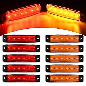 Nilight 10 PCS Amber Red 3.8 Inch 6 LED Side Marker Front Rear Indicator Clearance Lamp for 12V Truck Trailer RV Cab Boat Bus Lorry