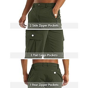 MAGCOMSEN Mens Cargo Shorts Summer Shorts Athletic Hiking Quick Dry Shorts Tactical Long Shorts for Men Basketball Fishing Sweat Shorts Green