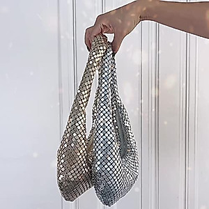 JYG Hobo Bag for Women Shiny Evening Handbag Fashion Designer Purses for Travel Vacation 2023 (Silver)