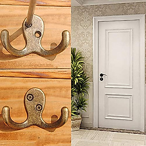 Coat Hooks Double Prong Wall Hanger Mounted with 25 Screws 35 LB Utility Hooks Heavy Duty Towel Hooks Retro Double Hooks for Coat, Scarf, Bag, Towel, Key, Cap, Cup