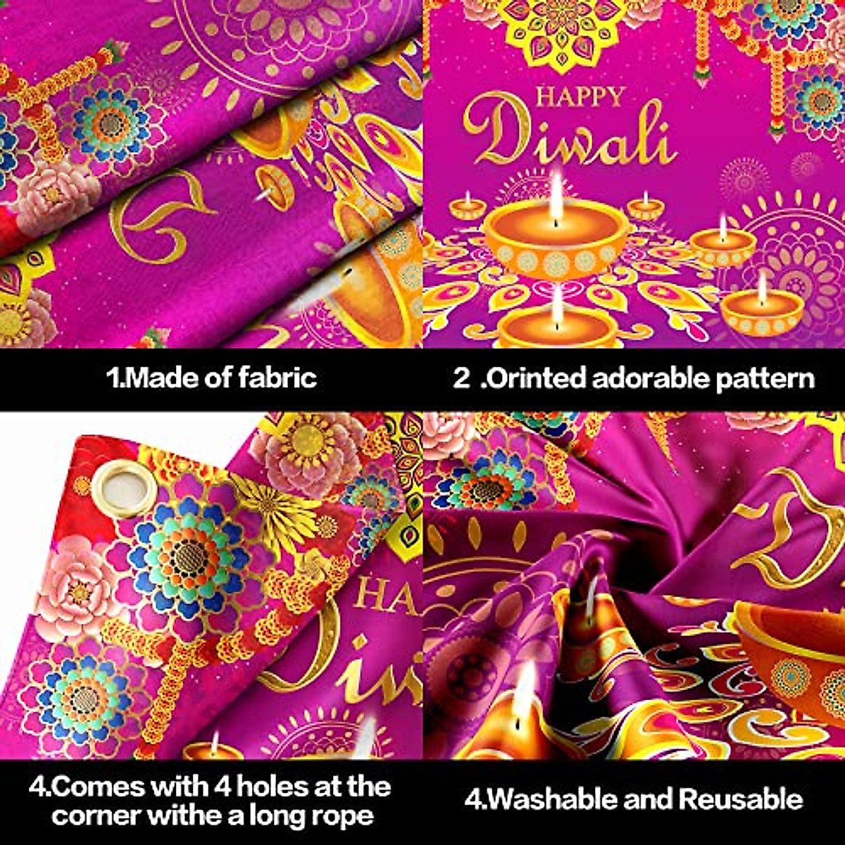 Funnlot Wall Backdrop for Diwali Festival Decorations - 5.9 x 3.2ft Banner for Happy Diwali Photo Booth