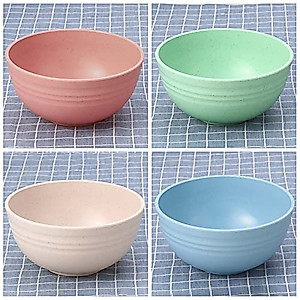 24 Pcs Unbreakable Cereal Bowls 24oz Reusable Bowls for Kitchen Wheat Straw Fiber Soup Bowls Lightweight Plastic Bowls, Microwave and Dishwasher Safe, for Ramen Salad (Pink, Mint Green, Blue, Beige)