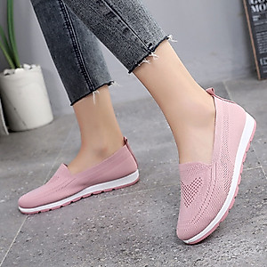 Rodam Women Solid Color Flat Shoes Comfortable Slip On Walking Shoes Breathable Stylish Ladies Comfy Anti Slip Tennis Shoes for Orthopedic Arthritis Bunions Knee Pain Relief (Purple, 8)