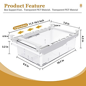 2 Pack Refrigerator Drawer Organizer, Pull Out Refrigerator Shelf Storage Drawer Organizer, Transparent Fridge Organizer for Egg, Fruit, Vegetable, Seafood, Meat, Fit All Fridge Shelves Under 0.6''