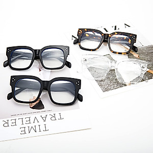 COASION Blue Light Blocking Oversized Glasses Stylish Fake Eyeglasses for Women Square Thick Frame Eyewear (Transparent)