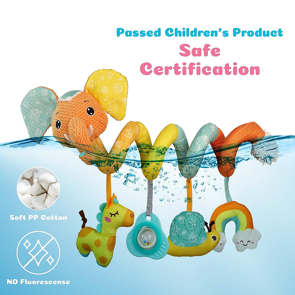 EverLove Spiral Car Seat Toys - Hanging Toys - Stroller Toys for Babies - Best Gift for 0 3 6 9 12 Months Baby (Colorful Elephant)