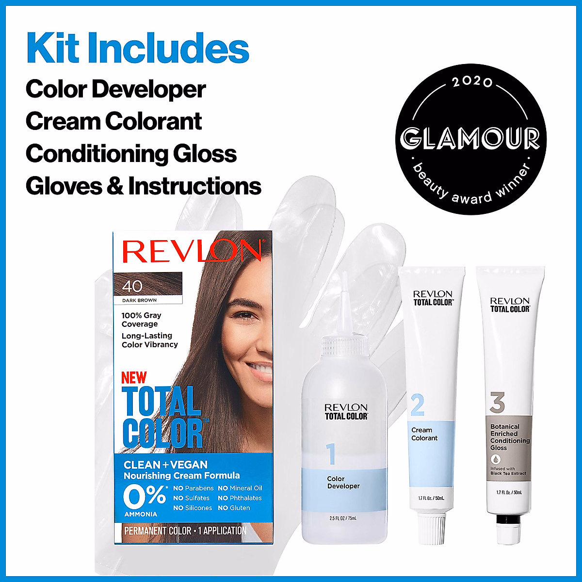 Revlon Total Color Permanent Hair Color, Clean and Vegan, 100% Gray Coverage Hair Dye, 48BV Burgundy, 3.5 oz