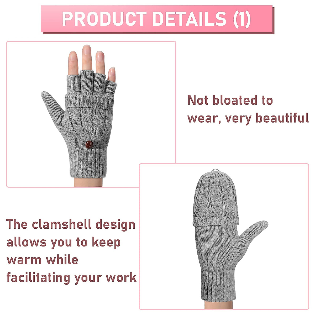Tarpop 4 Pairs Winter Convertible Gloves Fingerless Mittens Knit Flip Wool Women Gloves Warm Half Finger Gloves with Cover