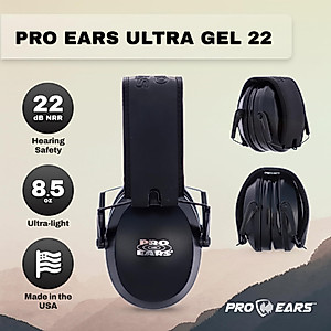 Pro Ears Ultra Gel 22 Noise Reduction Ear Muffs, Lightweight & Slim w/Aviator Gel Ear Seals, Shooting Ranges, Construction, and Loud Events, 8.5 oz