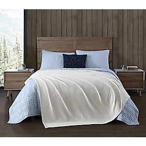 Eddie Bauer- King Blanket, Solid Reversible Cotton Bedding, Home Decor for All Seasons (Textured Twill White, King)
