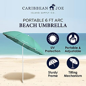 Caribbean Joe Beach Umbrella, Portable Outdoor Sun Umbrella With UV Protection, Shoulder Carry Bag, Full 6 ft Arc, Mint