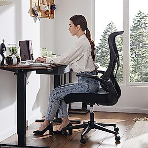 Ergonomic Office Chair, Mid Back Computer Chair with Adjustable Height, Swivel Chair with Flip-Up Arms and Lumbar Support