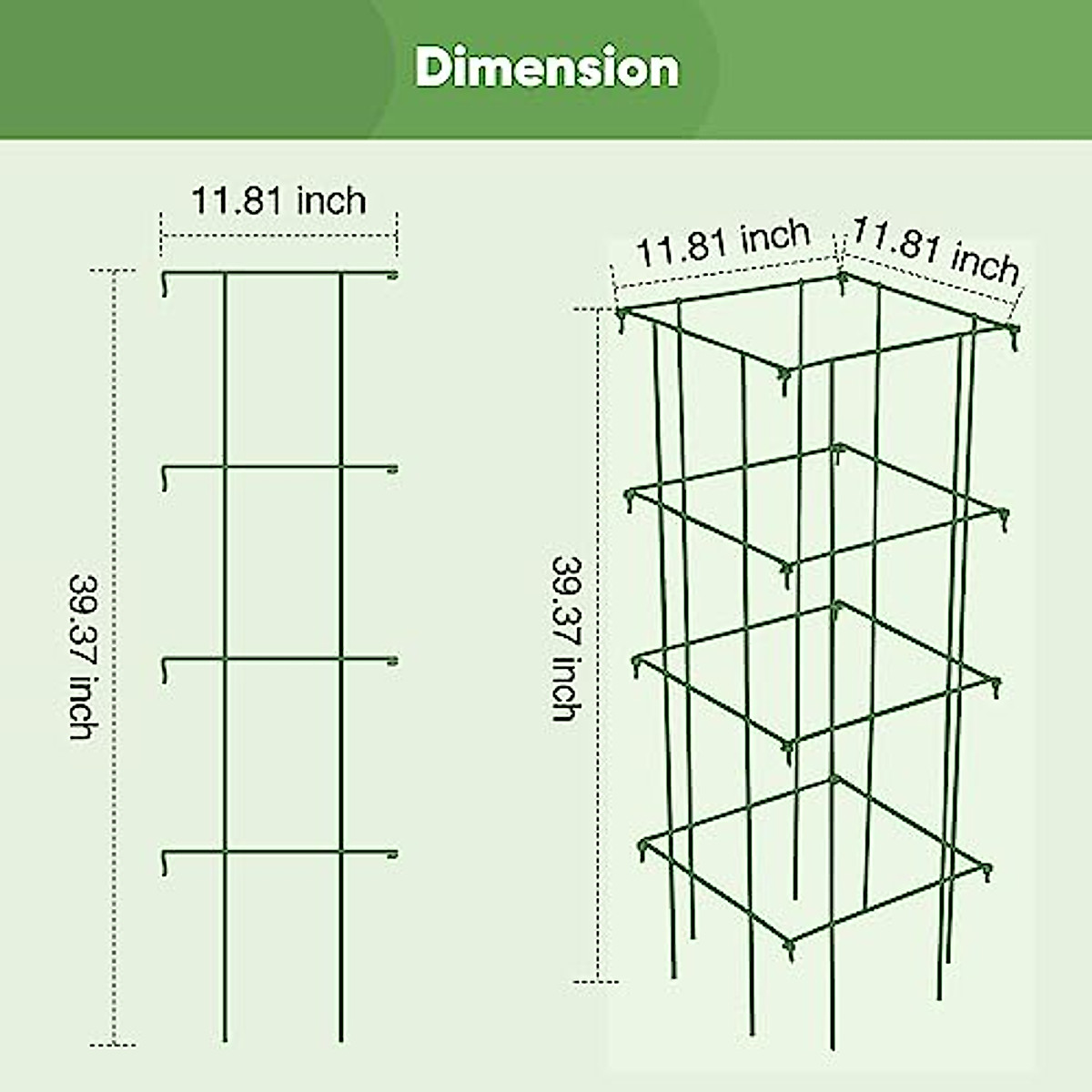 Square Tomato Cages for Garden,Migtory 39 Inches 2 Packs Square Tomato Cages Trellis,Heavy Duty Steel Garden Plant Support Stakes with 164 Feet Twist Tie for Climbing Vegetables Flowers Fruits Plants