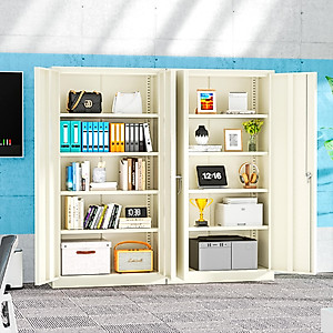 Superday Locking Metal Cabinet 72"×36"×18", Tall Storage Cabinet with 2 Doors and 4 Shelves, Large Metal Steel Utility Cabinet for Garage Tool Office File Pantry (Putty)