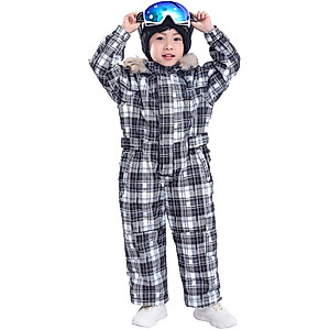 Bluemagic Little Kid's One Piece Overall Snowsuits Ski Suits Jackets Coats Jumpsuits,Wht Chk,120cm