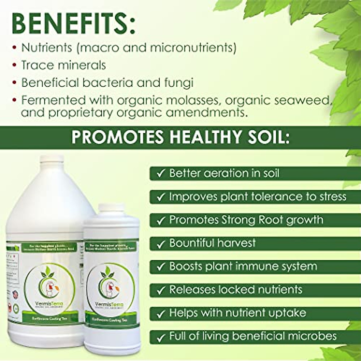 VermisTerra Earthworm Casting Tea - Organic Worm Tea - Gallon - Soil Conditioner Concentrate - Living Enzymes, Nourish Plants and Boost Growth - Feeds All Crops: Vegetables, Flowers, Fruit and Trees