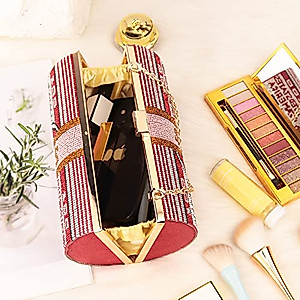 LADIHAB Money Roll Purse Bling Diamond Purse for Women Sparkly Purse Dollar Clutch Purse Red Rhinestones Evening Clutch for Party