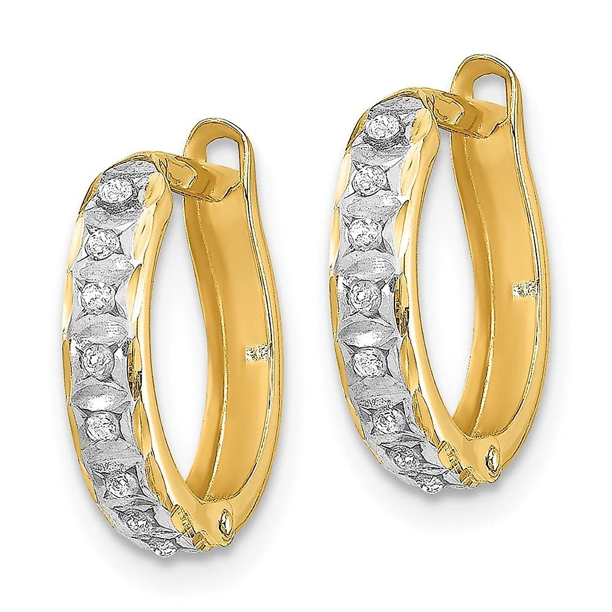 Diamond2Deal 14k Yellow Gold Diamond Hoop Earrings Fine Jewelry for Women (L-13 mm, W-2 mm)