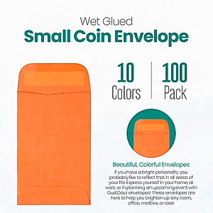 Premium Coin Envelopes for Keys, Seed Envelopes [2.25 x 3.5] – 100 Pack of Sturdy Colored Small Envelopes 2x3 with Secure Tiny Envelopes, Full-Flap Seal – Mini Envelopes for Seeds Storage