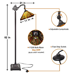 Capulina Tiffany Floor Lamp H62 Tall Antique Mission Style Stained Glass Soft Light Arched Gooseneck Adjustable Angle Reading Lamp for Living Room Bedroom