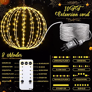 Gulfmew Christmas Ball Light, 16 Inch 8 Modes Large Hanging Tree Globe Light, Foldable Iron Frame Ball Light with Plug Charging for Christmas Yard Patio Garden Decoration Ornament (2 Pack)