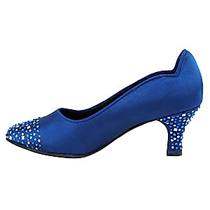 Very Fine Dancesport Shoes - Women Rhinestone Waltz, Tango, Ballroom Dance Shoes - SERA5501-2.5 inch Heel Close Toe (Blue Satin, Size 6)