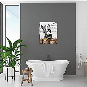 Farmhouse Bathroom Decor Wall Art Funny Donkey Bathroom Wall Art Donkey Bite Toothbrush Pictures for Wall Rustic Animal Canvas Print Framed Artwork for Washroom Bathroom Wall Decor 12x16 Inch