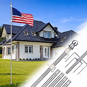 Ground Flag Poles for Outside House - 1" Tangle Free Flag Pole for House with 5 Prong - 9ft Yard Flag Stand for Outdoor,Wind Resistant & Rustproof - Silver