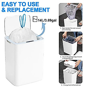 AOPUTTRIVER Touchless Sensor Trash Can 14 Liter/3.7 Gallon Small Capacity Trash Can with Lid Sensor Kitchen Bin Recycling and Waste Slim Bin Sensor Bins for Kitchen / Living Room /Office(Small)