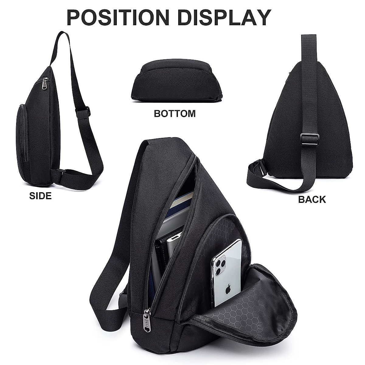 XQXA Sling Bag for Men Lightweight Crossbody Bag Men Hiking Chest Bag Casual Daypack Backpacks Multipurpose One Shoulder Outdoor Travel Bag Phone Bag for Women - Black