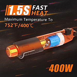 TDAGRO Mini Heat Gun 400W, 482°F & 752°F 2 Temp Setting Embossing Heat Gun, Fast Heating, Overload Protection with Reflector Nozzle for DIY, Electronics, Shrink PVC Tubing/Wrapping/Crafts, Epoxy Resin