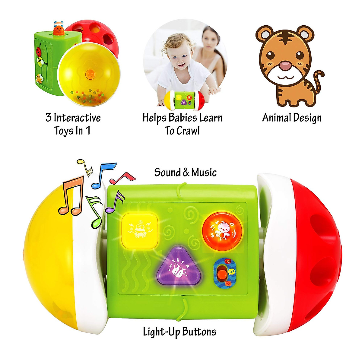 KiddoLab 3 in 1 Roll & Learn Activity Center for Baby and Rattle Ball Toy. Infant Learning Activity Center Toy with Colorful Lights and Fun Sounds.Interactive Light Up Toys for 6 Month Old Baby.
