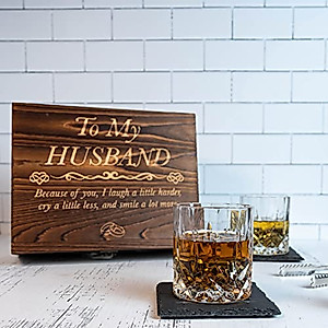GreenCor Anniversary for Husband, Men, Him- Engraved 'To My Husband' Whisky Glass Gift Set for Birthday, Wedding Annniversary